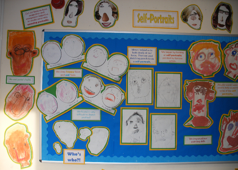 Year 1 self portraits classroom display photo - Photo gallery - SparkleBox