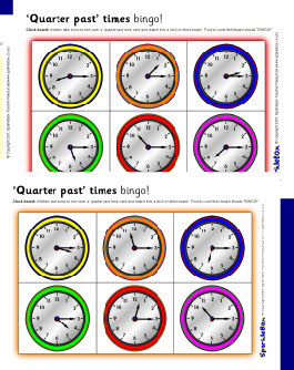 'Quarter past' times bingo (SB1116) - SparkleBox
