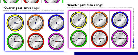 'Quarter past' times bingo (SB1116) - SparkleBox