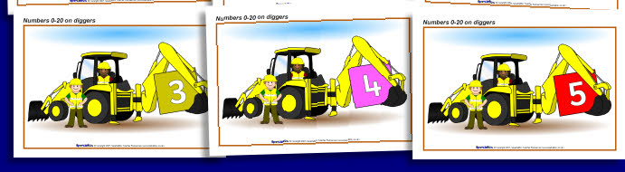 Numbers 0-20 on diggers (SB1142) - SparkleBox