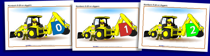 Numbers 0-20 on diggers (SB1142) - SparkleBox