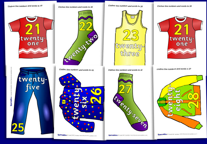 Clothes line numbers with words 21-30 (SB1165) - SparkleBox
