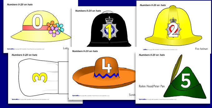 Numbers 0-20 on hats (SB1232) - SparkleBox