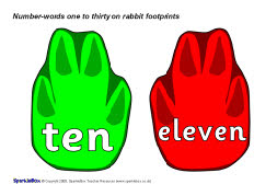 Number-words zero to thirty on rabbit footprints (SB1267) - SparkleBox