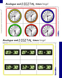 Analogue and digital 'half past' clock times bingo (SB1338) - SparkleBox