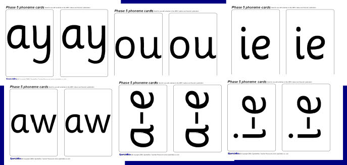 Phase 5 pupil phoneme flash cards - large (SB1338) - SparkleBox