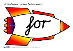 100 high-frequency words on rockets - cursive (SB1543) - SparkleBox