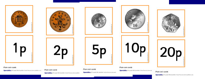 Pixie robot coin and value cards (SB1570) - SparkleBox