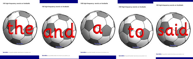 100 high-frequency words on footballs (SB1601) - SparkleBox