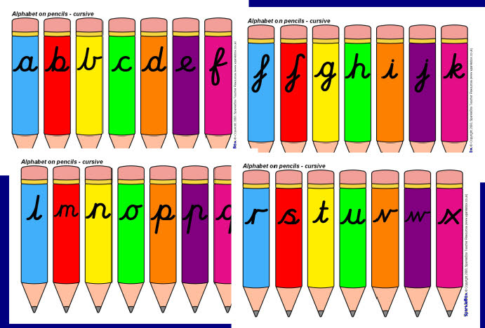 Alphabet on pencils - cursive (SB1628) - SparkleBox