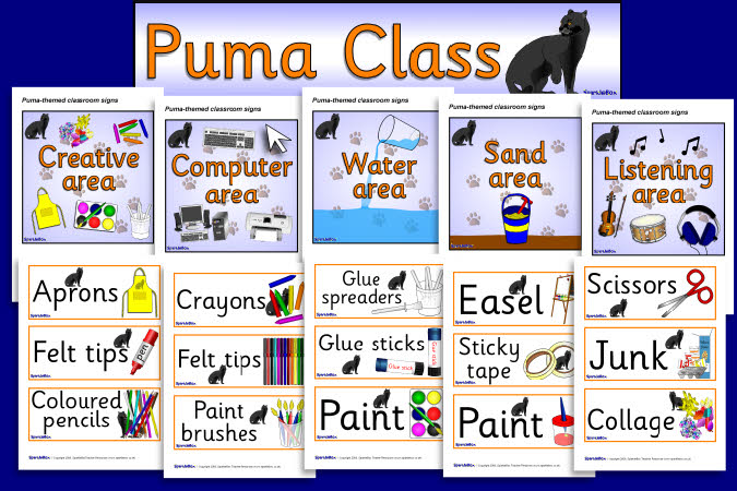 Puma-themed classroom signs and labels pack (SB1653) - SparkleBox