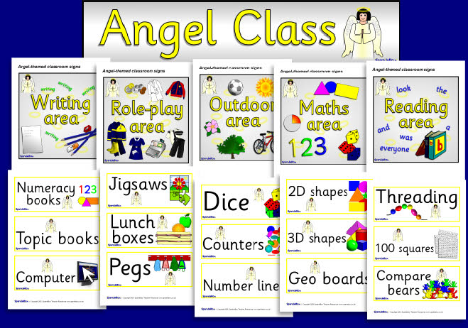 Angel-themed classroom signs and labels pack (SB1662) - SparkleBox