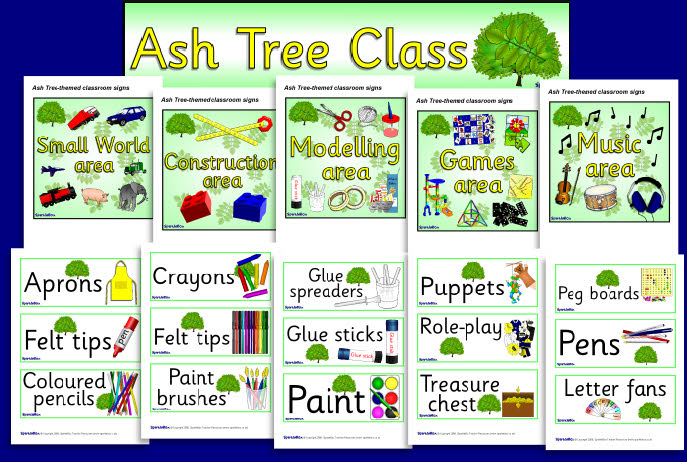 Ash tree-themed classroom signs and labels pack (SB1672) - SparkleBox