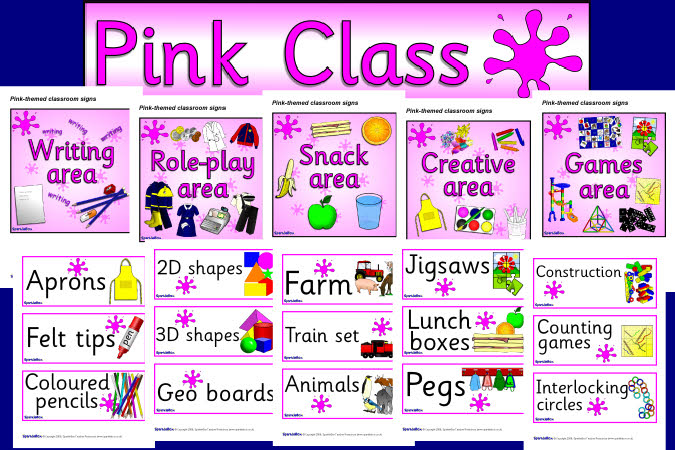 Pink-themed classroom signs and labels pack (SB1734) - SparkleBox