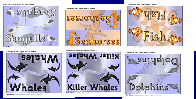 Additional sea life-themed group table signs (SB1740) - SparkleBox