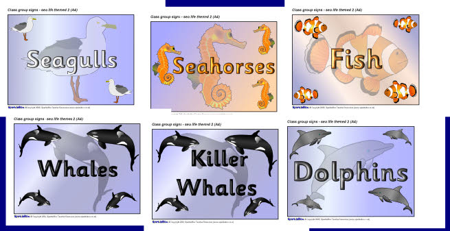 Additional sea life-themed group signs - A4 (SB1741) - SparkleBox