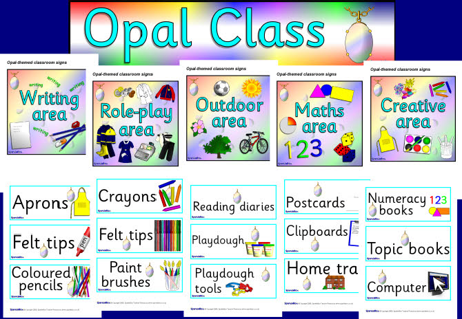 Opal-themed classroom signs and labels pack (SB1748) - SparkleBox