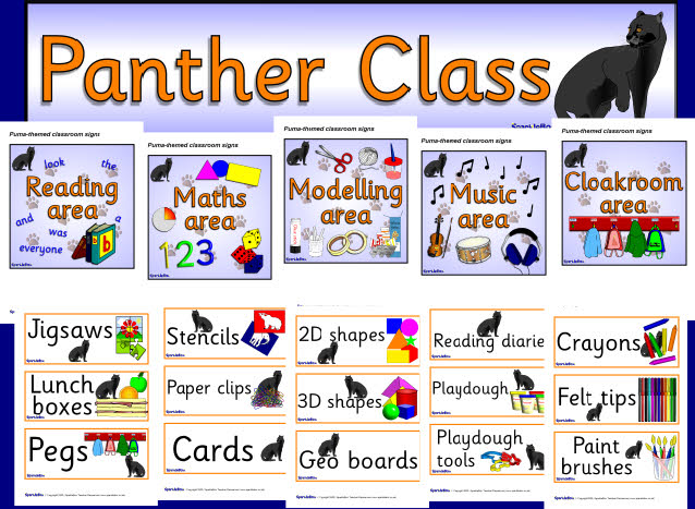 Panther-themed classroom signs and labels pack (SB1842) - SparkleBox
