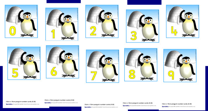15cm x 15cm penguin number cards (SB1941) - SparkleBox