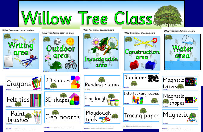 Willow-themed classroom signs and labels pack (SB1966) - SparkleBox