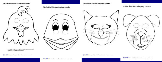 Little Red Hen role-play masks - black and white (SB2016) - SparkleBox