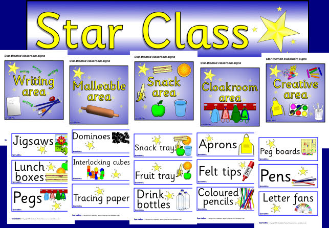 Star-themed classroom signs and labels pack (SB2056) - SparkleBox