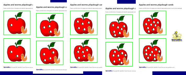 Apples and worms playdough counting cards (SB2081) - SparkleBox