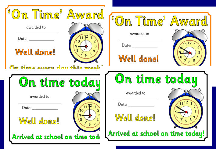'On Time' award certificates (SB2100) - SparkleBox
