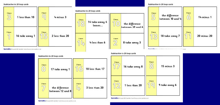 Subtraction to 20 loop cards (SB2170) - SparkleBox