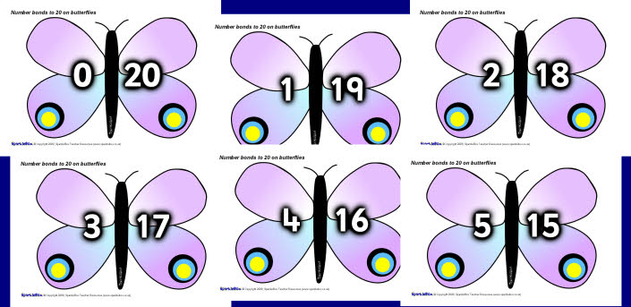 Number bonds to 20 on butterflies (SB2231) - SparkleBox