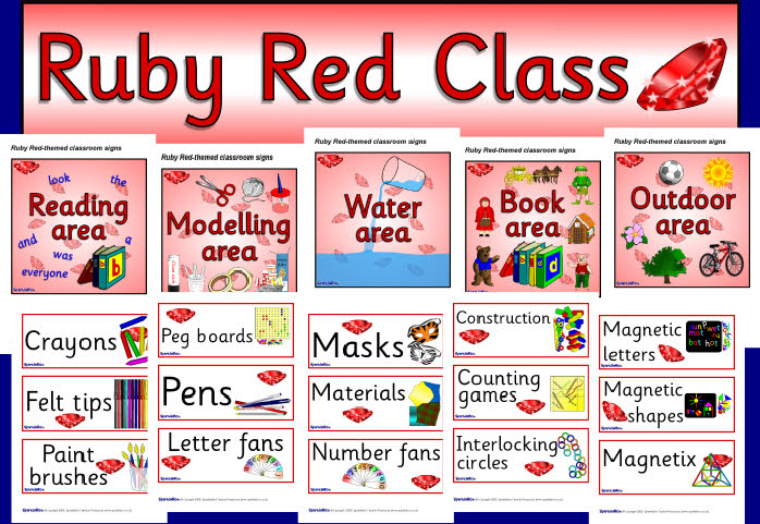 Ruby Red-themed classroom signs and labels pack (SB2255) - SparkleBox