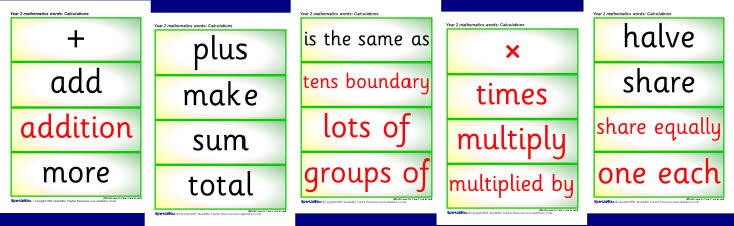 Year 2 maths vocabulary cards: Calculations (SB2256) - SparkleBox