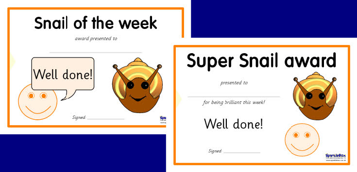 Snail award certificates (SB2274) - SparkleBox
