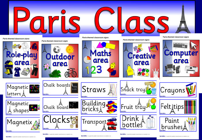 Paris-themed classroom signs and labels pack (SB2339) - SparkleBox