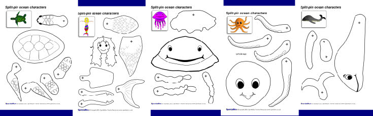 Split-pin ocean characters - black and white (SB2352) - SparkleBox