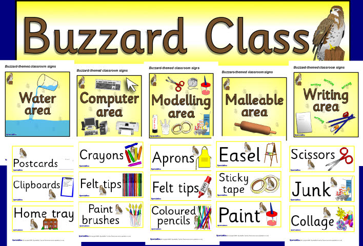 Buzzard-themed classroom signs and labels pack (SB2417) - SparkleBox