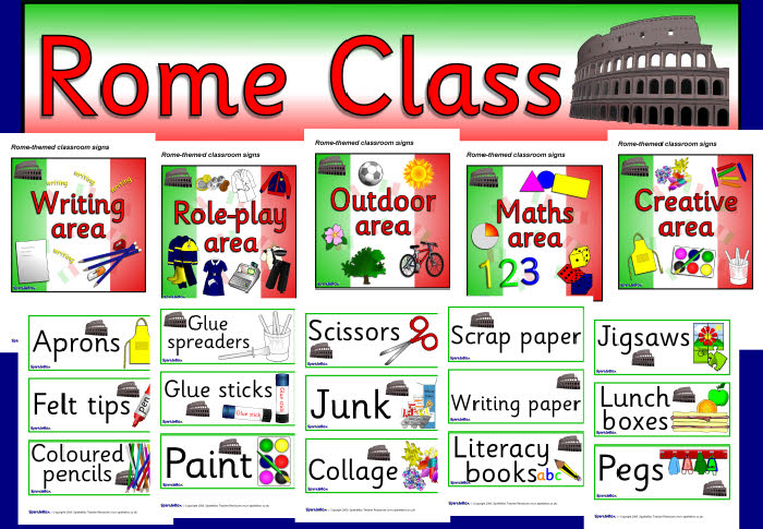 Rome-themed classroom signs and labels pack (SB2433) - SparkleBox