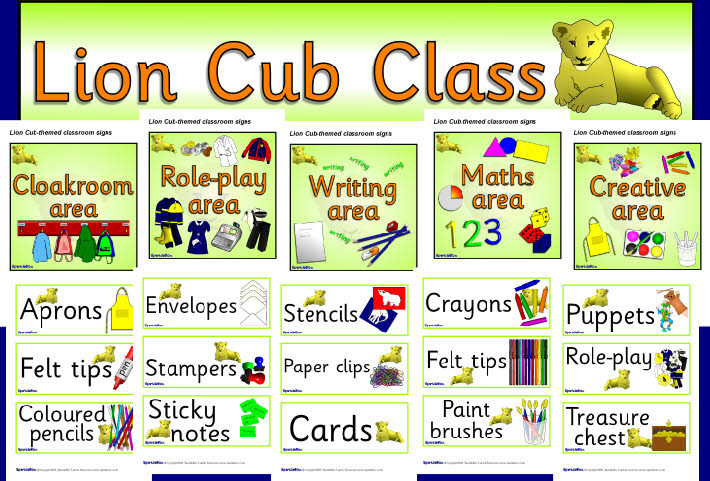 Lion cub-themed classroom signs and labels pack (SB2452) - SparkleBox