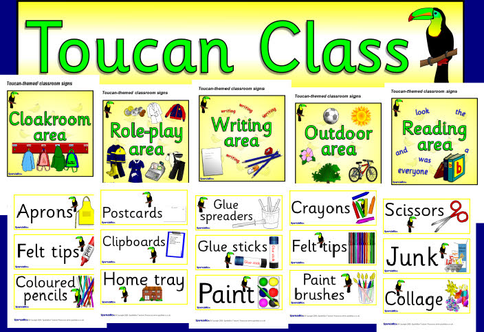 Toucan-themed classroom signs and labels pack (SB2472) - SparkleBox