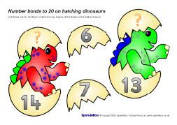 Number bonds to 20 on hatching dinosaurs (SB2499) - SparkleBox