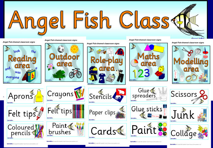 Angel Fish-themed classroom signs and labels pack (SB2508) - SparkleBox