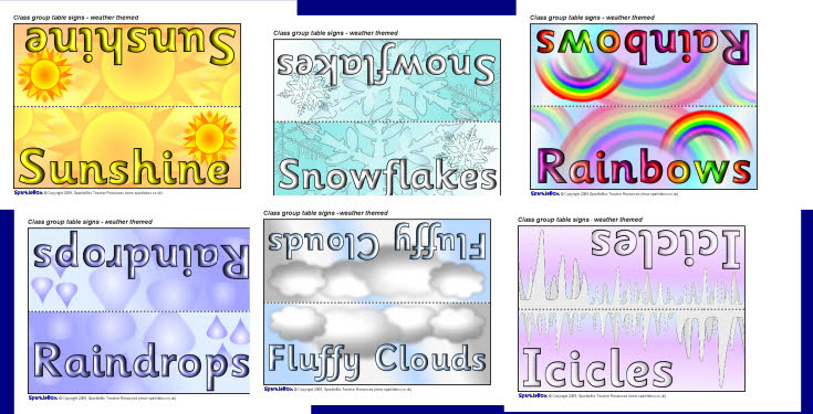 Weather-themed group table signs (SB2533) - SparkleBox