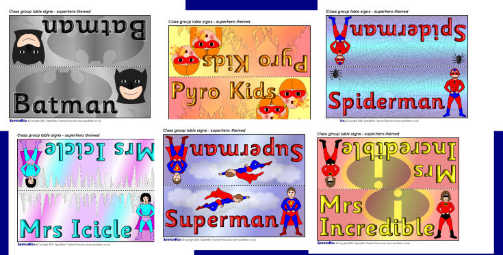 Superhero-themed group table signs (SB2542) - SparkleBox