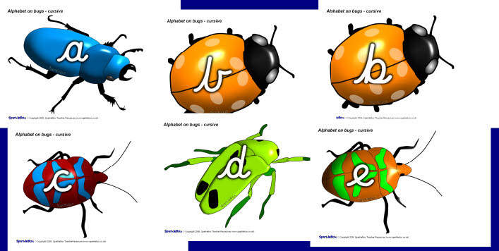 Alphabet on bugs - cursive (SB2561) - SparkleBox
