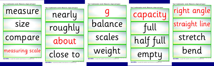 Year 2 maths vocab cards: Measures, shape and space (SB2577) - SparkleBox