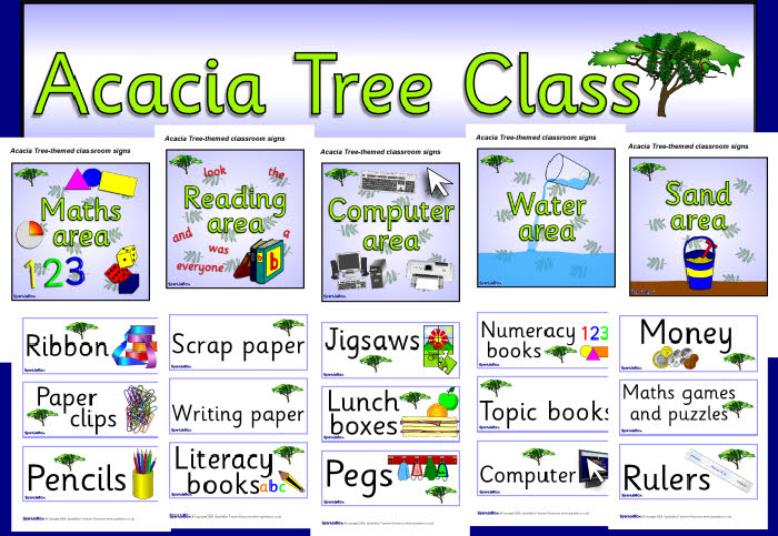 Acacia Tree-themed classroom signs and labels pack (SB2619) - SparkleBox