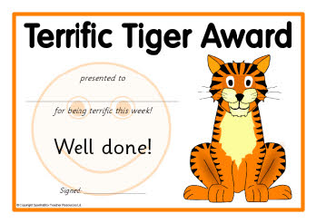 Tiger award certificates (SB2654) - SparkleBox