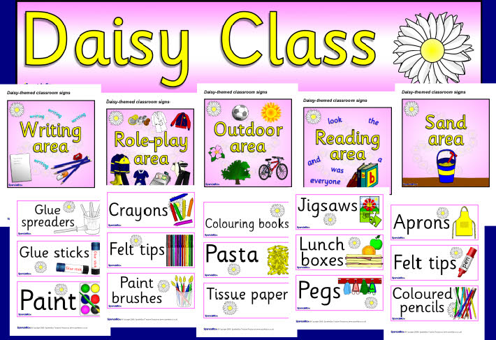 Daisy-themed classroom signs and labels pack (SB2669) - SparkleBox