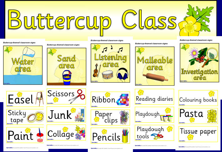 Buttercup-themed classroom signs and labels pack (SB2709) - SparkleBox