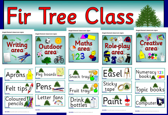 Fir Tree-themed classroom signs and labels pack (SB2801) - SparkleBox